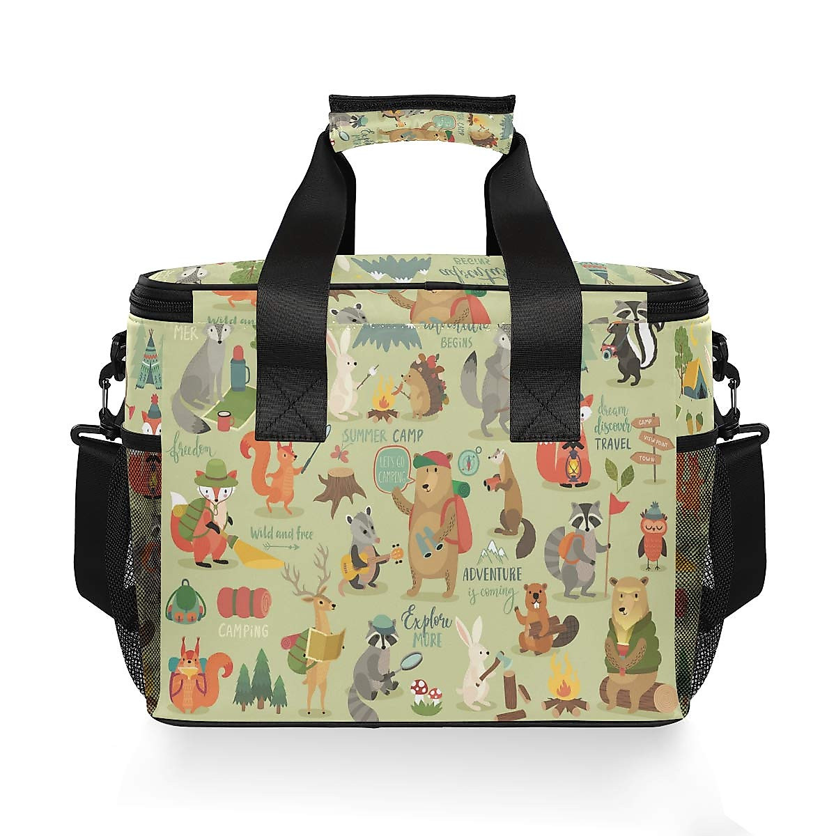 ALAZA Camping Animals Jungle Fox Bear Rabbit Large Cooler Insulated Picnic Bag Lunch Box for Adult Men Women