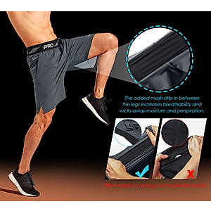 ACESHIP 2 Pack Workout Running Shorts Quick Dry Athletic Shorts 5" and 9" Lightweight Gym Shorts with Zipper Pockets Gray