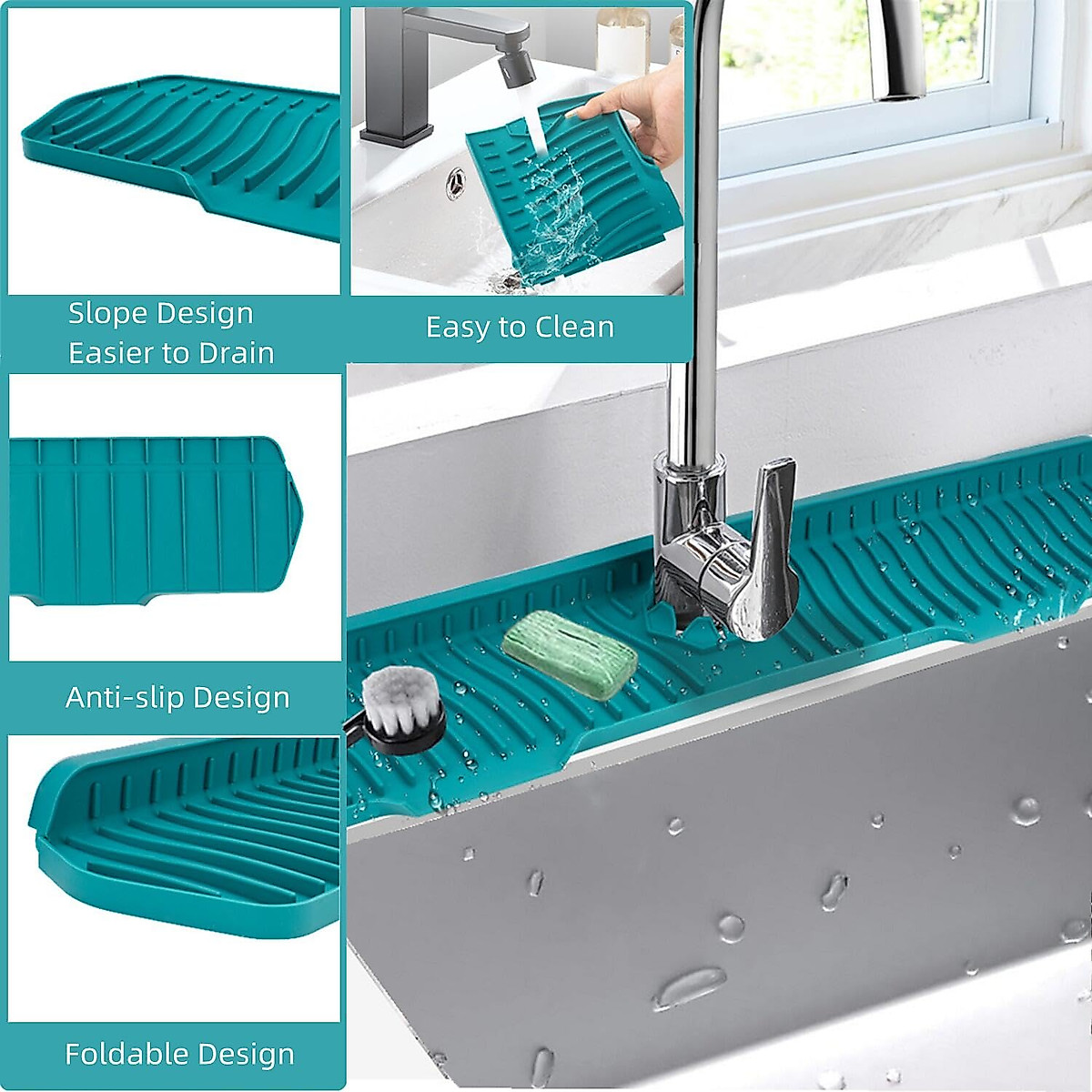 30 Inch Sink Splash Guard, Large Size Kitchen Sink Splash Guard, Longer Silicone Faucet Handle Drip Catcher Tray for Kitchen Countertop, Bathroom, Farmhouse (Black)