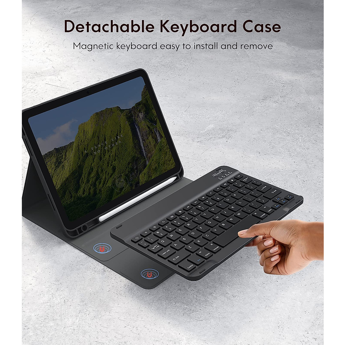CHESONA Keyboard Case for iPad 10th Generation 10.9-inch 2022, Detachable Bluetooth Keyboard, Stand Folio Keyboard Cover with Pencil Holder, Rechargeable Keyboard for iPad 10th Gen 2022 (Black)