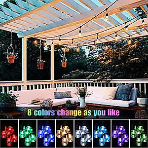 SHINE HAI 2-Pack 48FT Outdoor RGB String Lights, Cafe LED String Light with 30+5 Shatterproof Edison Bulb Dimmable, Commercial Light String for Patio Backyard Christmas Party, 2 Remote, 96FT