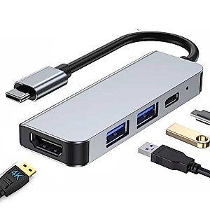 USB C to HDMI Multiport Adapter，USB-C Multi-Port Hub with 4K HDMI Output, 1 USB 3.0, 1 USB 2.0, Type C Power Delivery Port，Compatible with MacBook Ipad HP Dell XPS and More Type C Device