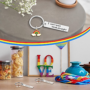 Sasylvia 2 Pcs Gay Pride Gifts Funny Gay Keychain LGBTQ Accessories Rainbow Keychain LGBT Jewelry I Can't Even Think Straight Keychain with Rainbow Charm for Lesbian Gay Christmas Birthday Stuff