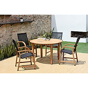Amazonia Adelaide Eucalyptus Patio Dining Set | Teak Finish | Durable and Ideal for Outdoors, Round 5-Piece