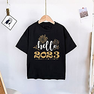 New Years Eve Party Supplies Kids NYE 2023 New Year T Shirt Top Boys Dress Shirt Set (Black, 12-18 Months)