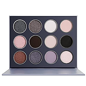 Smokey Grey Eyeshadow Palette, DE’LANCI Professional Black Silver Gray Goth Neutral Matte Shimmer 12 Shades, Subtle Eyes Shadows Makeup Pallet, High Pigmented Waterproof Small and Cute Makeup Pallete