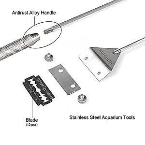 HOTOOLME Aquarium Scraper, 25.6" Stainless Steel Scraper Cleaning Razor with 10 Blades for Glass Aquarium Fish Tank
