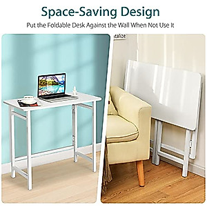 Tangkula White Folding Desk, Compact Computer Desk Modern Home Office Laptop PC Workstation Compact Study Writing Reading Table for Small Space (White)