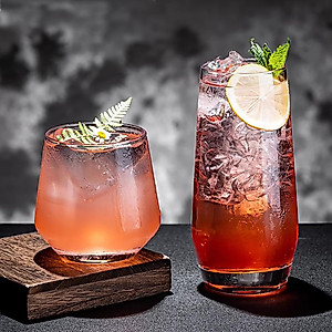 ALINK Drinking Glasses with Glass Straws Set of 6, 18 oz Tall Highball Glass Cups, Lead-Free Crystal Water Glasses, Iced Coffee Tea Cocktail Mojito Glass Cups, Tom Collins Bar Glassware