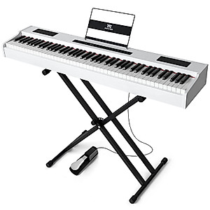 MUSTAR Digital Piano 88 Key Weighted Keyboard Hammer Action, MDP-1300 Weighted Keyboard Piano with Stand, Full Size Electric Piano Keyboard with for Beginners, Portable Case, Sustain Pedal, White