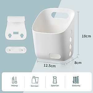 FYY Plastic Hanging Basket for Storage 3 Pack, Plastic Basket with Detachable Hook, Hanging Storage Containers Organizer Shelf for Office Bedroom Kitchen Bathroom White