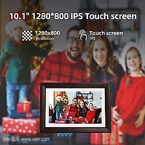 BYYBUO 10.1 inch WiFi Digital Photo Frame, 1280 * 800 IPS Touch Screen Digital Picture Frame,16G-Walnut,Share Photos or Videos via Frameo APP, Gift for Friends and Family