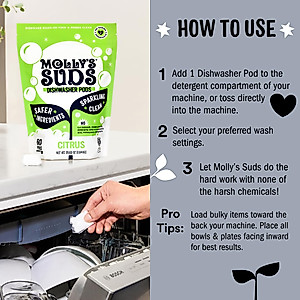 Molly's Suds Dishwasher Pods | Clean Dishwasher Detergent, Cuts Grease & Rinses Clean (Residue-Free) for Sparkling Dishes | 60 Auto-Release Tabs (Unscented)
