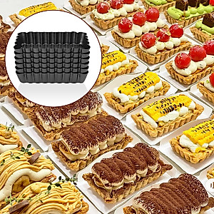 Elesinsoz Mini Tart Pan Set of 6, 4 Inch Rectangular Non-Stick Quiche Pan with Removable Bottom Heavy Duty Fluted Side, Mini Pie Pans for Quiche, Desserts, and Mousse Cakes