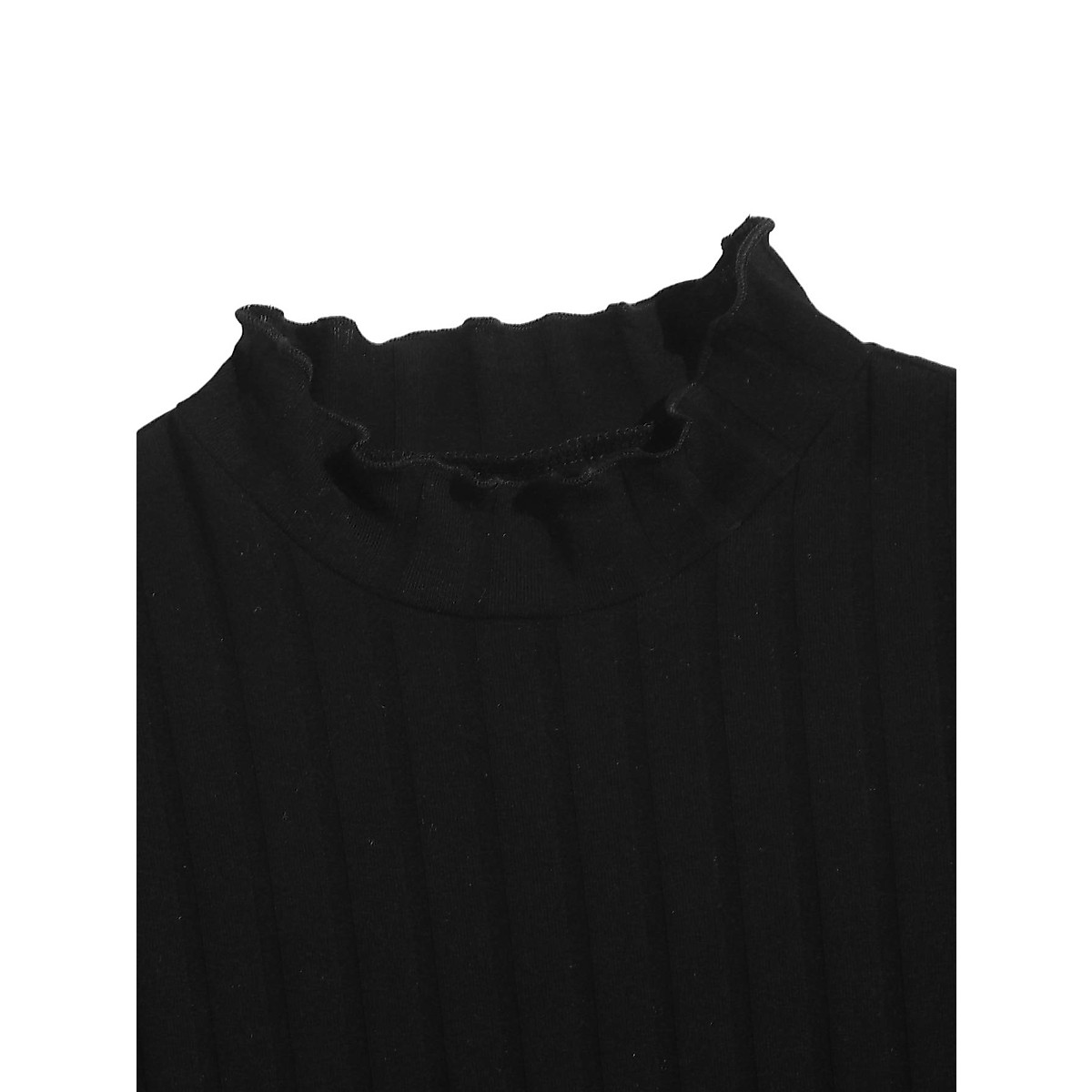 SweatyRocks Women's Long Flounce Sleeve Crop Top Stand Collar Ribbed Knit T-Shirt Black M