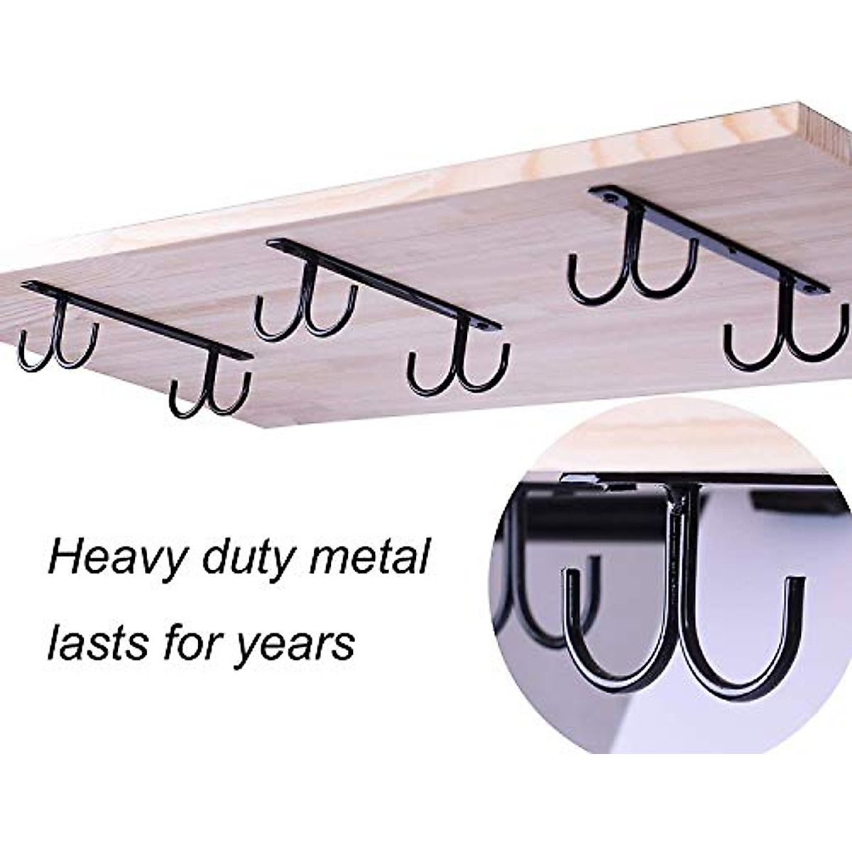 FOLOU Under Cabinet Mug Rack, Rustic Mug Organizer Rack Cup Holder Under Shelf 12 Hanging Hooks Rack for Mugs, Coffee Cups and Kitchen Utensils Display (Black 3 Pack 12 Hooks)