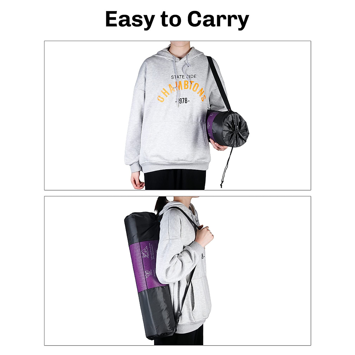 Upgrade New Instructional Yoga Mat with 75 Poses Printed on It, 6mm Travel Yoga Mat with Bag Christmas Gifts for Women and Men, 1/4 Inch Extra Thick Non-Slip (Purple/Blue)