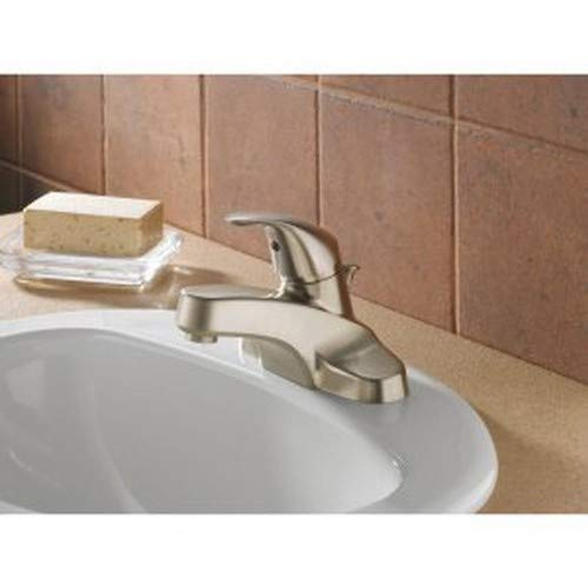 Peerless Centerset Bathroom Faucet Brushed Nickel, Bathroom Sink Faucet, Single Handle, Drain Assembly, Brushed Nickel P136LF-BN