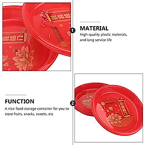 Cabilock 10Pcs Red Round Plastic Trays Plastic Serving Tray Serving Platters Food Tray Decorative Serving Trays Wedding Platter Party Trays Candy Fruit Platters 21cm