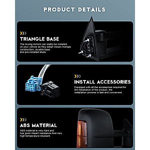 OCPTY Towing Mirrors Tow Mirrors Compatible with 2003-2006 for Chevy Silverado 1500/2500 HD/3500/Tahoe for GMC Sierra 1500/2500 HD/3500/Yukon XL with Black Turn Signal Power Heated Manual Folding