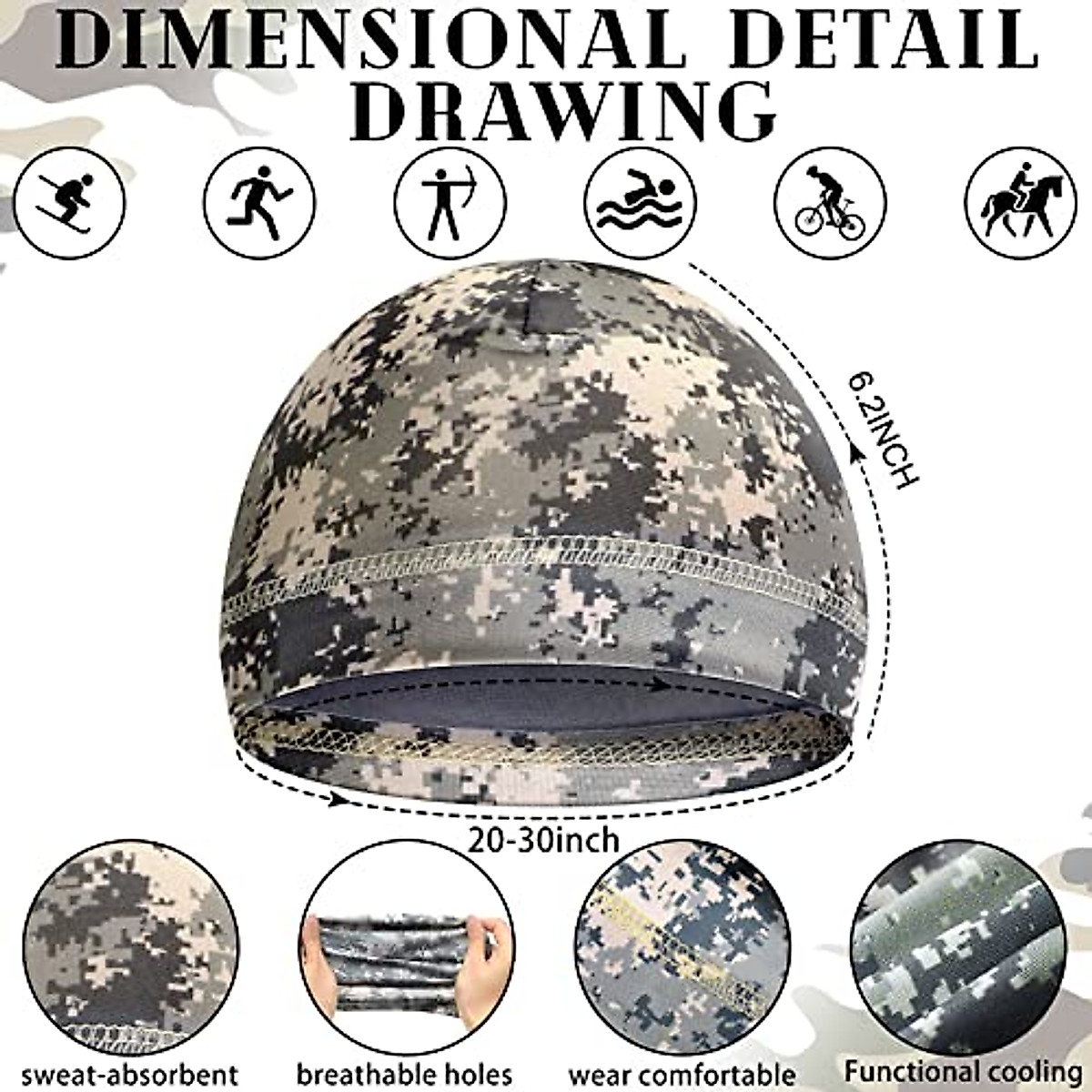 Tarpop 10 Pcs Men Cooling Skull Caps Welding Caps Hard Helmet Liner Cycling Skull Caps Wicking Beanie Do Rag Head Wrap(Novelty Style) Multicolor