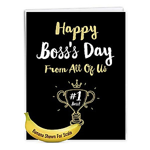 NobleWorks - 1 Jumbo Greeting Card for Boss (8.5 x 11 Inch) - Manager Gratitude, Thanks Notecard for Bosses - Happy Boss's Day from All J5886BOG-US