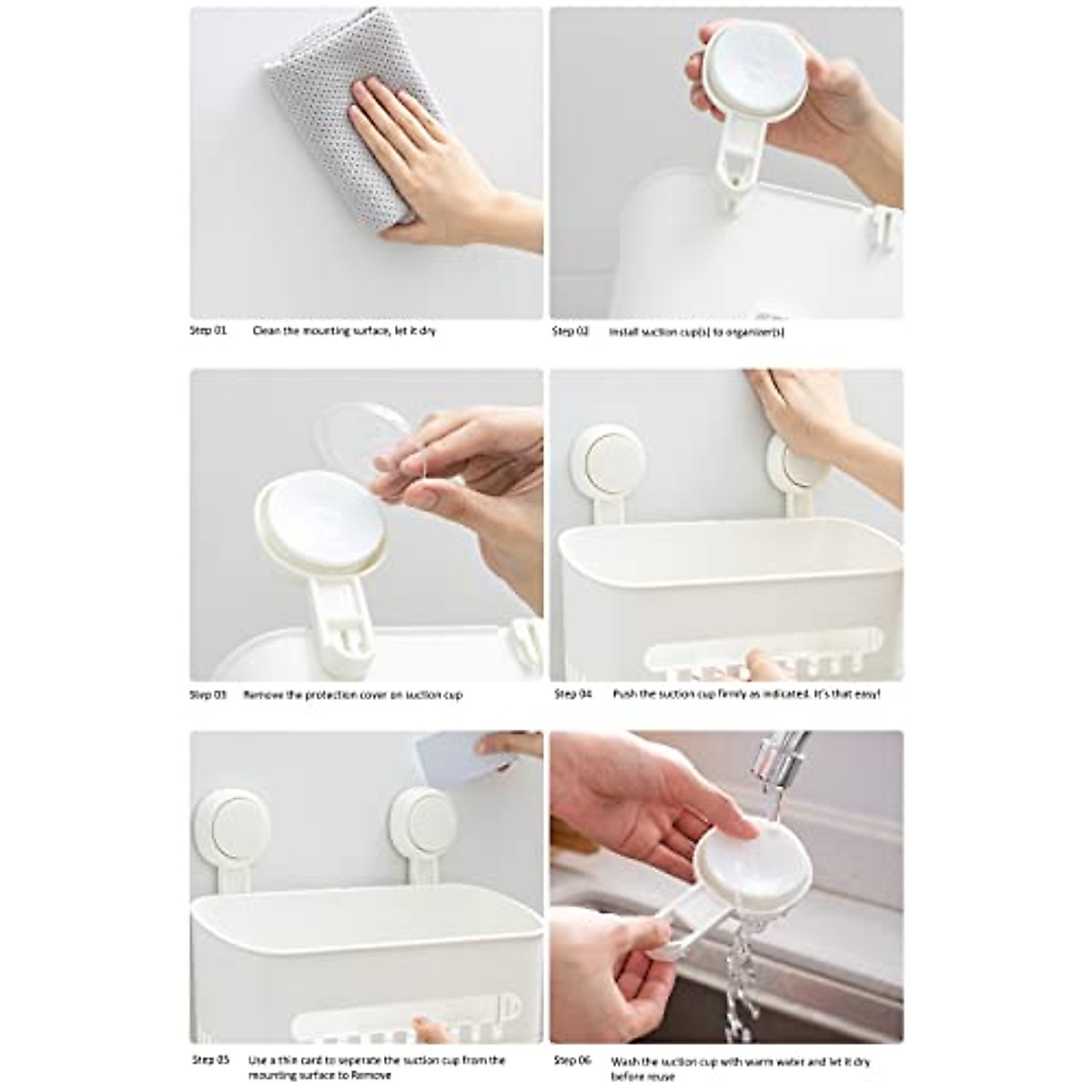 Shower Caddy Suction Cup Set, No-Tool No-Drill No Glue Installation Shower Organizer Set, Removable Suction Corner Shower Shelf Set, Kitchen Organizer Set, Bathroom Caddy Set - Pack of 5, White, Including Corner Caddy, Double Layer Soap Dish, Toothbrush/T