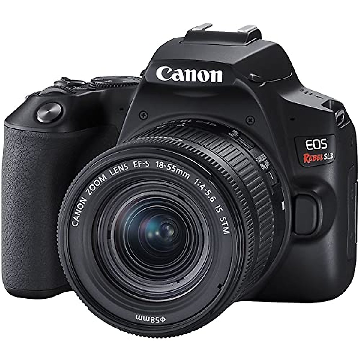 Canon EOS Rebel SL3 DSLR Camera with 18-55mm Lens (Black) (3453C002) + 64GB Memory Card + Case + Card Reader + Flex Tripod + Hand Strap + Cap Keeper + Memory Wallet + Cleaning Kit (Renewed)