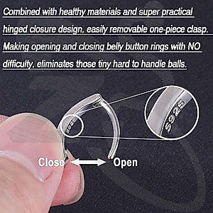 ZS 14G Clicker Belly Button Rings for Women, 925 Sterling Silver Belly Barbell Piercing Gold Reverse Curved Navel Barbell Body Jewelry (10mm)