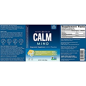 Natural Vitality Calm Mind, Magnesium Citrate + L-Theanine Powder, Supports a Healthy Response to Stress, Gluten Free & Vegetarian, Honey Chamomile, 12 Oz