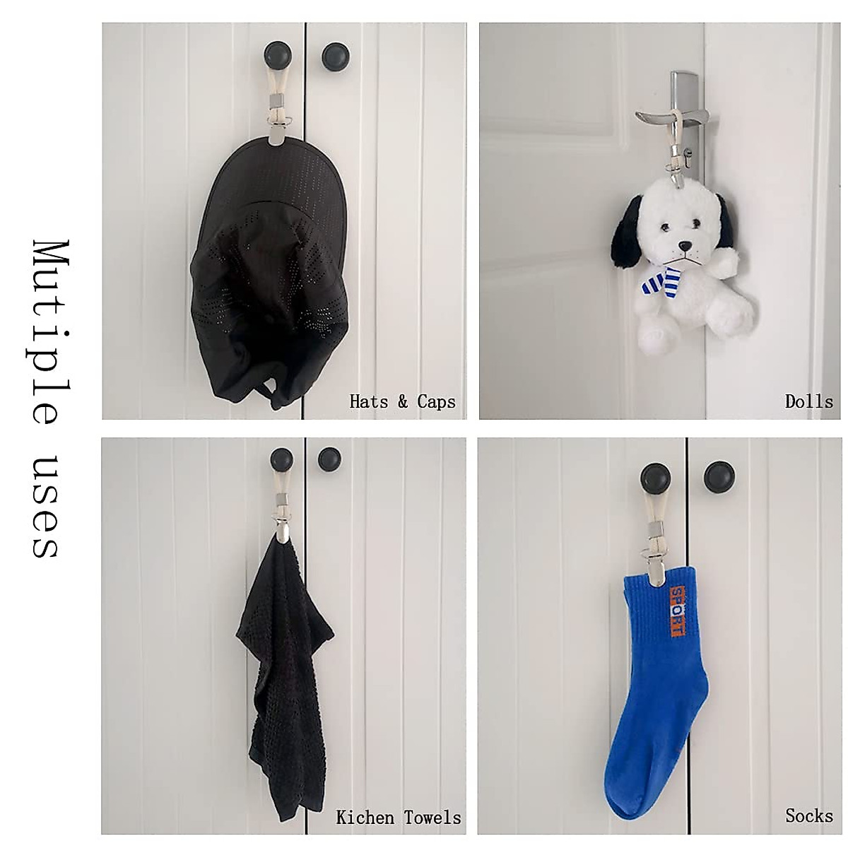 Kirmoo Tea Towel Clips for Hanging with Loop Cotton Metal Cloth Hook Clip Hangers for Home Storage Kitchen Towel Hooks Holder Beige-Set of 4 (4)