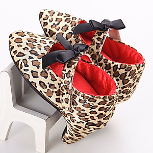Newborn Baby Girls Shoes Bowknot Soft Sole Crib Shoes (0-6 M, Leopard)