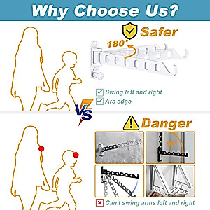 SKIKEN White Laundry Clothes Hanger Rack with Swing Arm, Wall Mounted Coat Hanger, Small Folding Drying Hanger, 180°Rotation, Space Saver, Sturdy Hanging, Solid Aluminum (2-Pack, White)