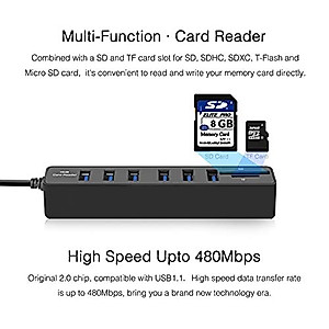 Leya-US LEYAYA Multi USB 2.0 Hub USB Splitter High Speed 6 Ports with TF SD Card Reader(Black) (Color : White)