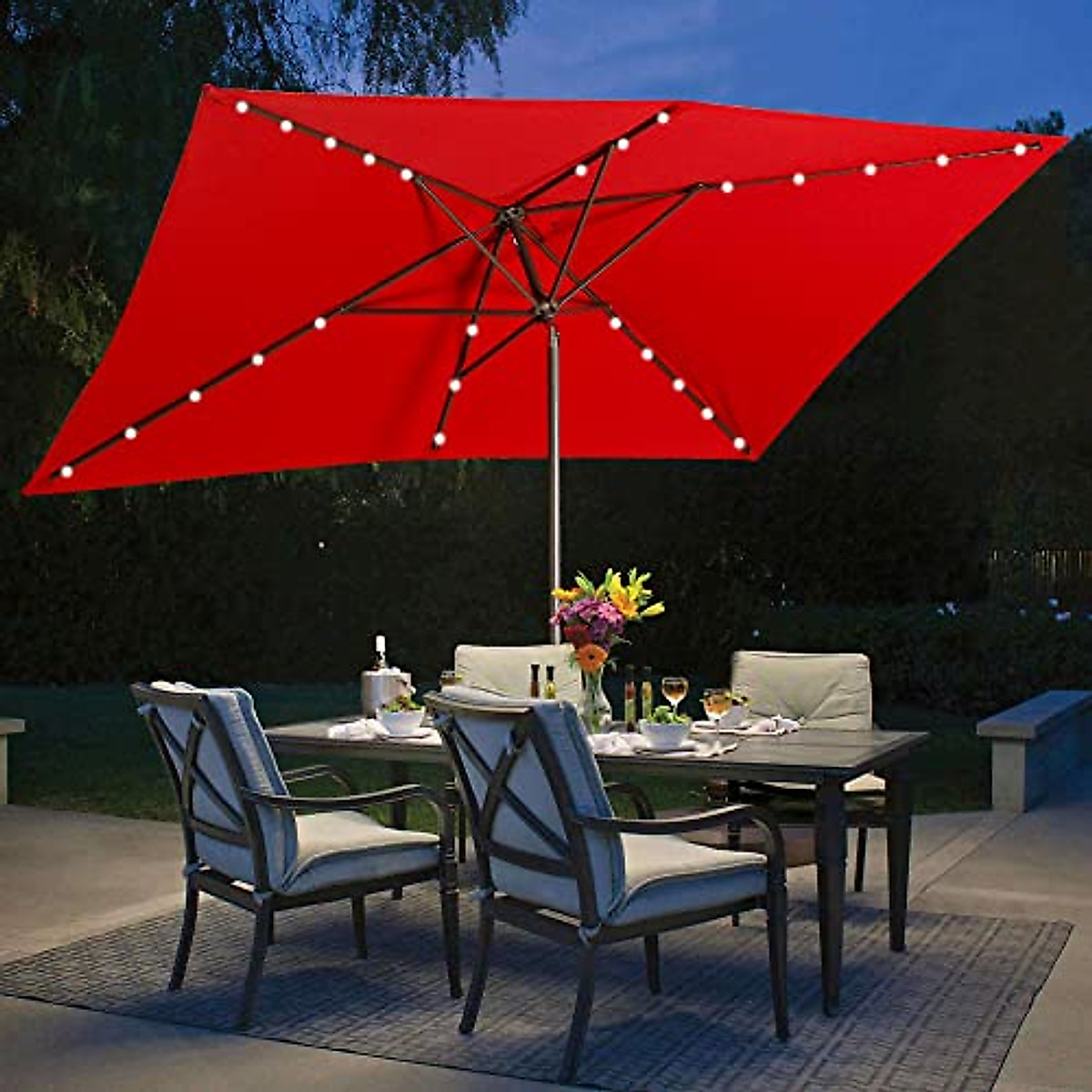 Aok Garden 6.5x10 ft Patio Umbrella with Solar Lights - Rectangular ...