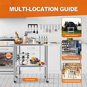 Sapodilla NSF Stainless Steel Worktables with Wheels, 36×24 Inches Commercial Heavy Duty Tables with Backplash and Adjustable Undershelf for Kitchen, Restaurant, Hotel and Garage