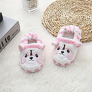 Enteer Baby Girls' Bear House Slippers with Non-Slip Rubber Sole Pink US 5-6