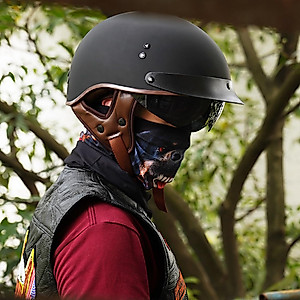 Motorcycle Half Face Helmet Sun Visor Quick Release Buckle DOT Approved Men Women Helmets for Cruiser Chopper Moped Scooter ATV (Matte Black, L)