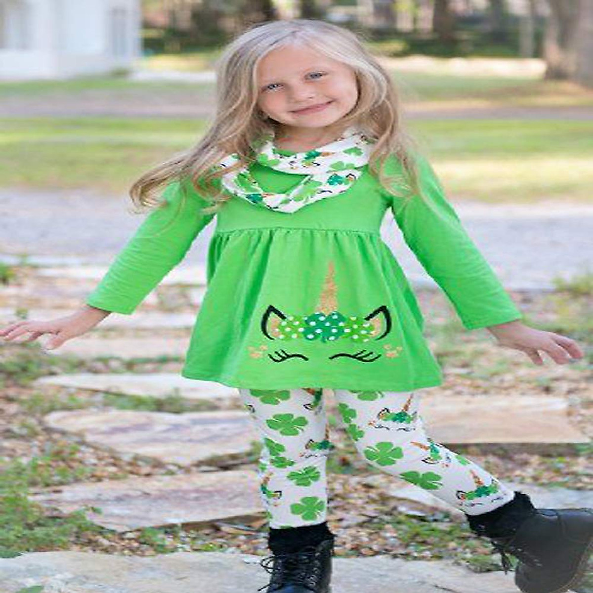Kids Toddler Baby Girl St Patrick 's Day Clothes Set Clover Unicorn Sweatshirt T-Shirt Tops with Pants 2Pcs Spring Outfit (Unicorn and Clover, 4-5 Years) …