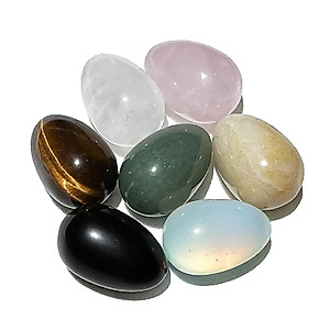 Natural Opal Pink Crystal Topaz Crystal Egg Sphere Sculpture Reiki Healing Crystal Gemstone Stone Quartz Egg Divination Figurine with Wood Stand for Home Decoration (7 Eggs)