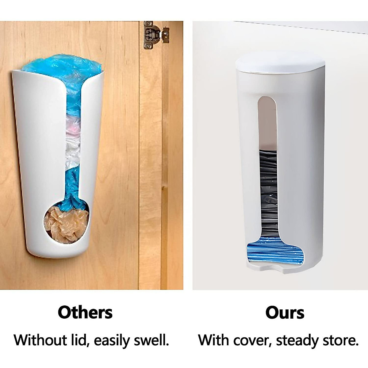 BAOOOFU Plastic Bag Holder Wall Mount, Trash Bag Dispenser Roll Holder Kitchen Under Sink, Grocery Bags Storage Hanging Over Cabinet Door Bag Saver, 27.5cm x 10cm x 10cm (White)