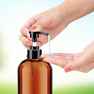 Amber Soap Dispenser with Rust Proof Pump, Waterproof Labels (2 Pack,16 Oz), Soap Dispenser Bathroom, Plastic Hand Soap Dispenser Dish Soap Dispenser for Kitchen, Premium Thick Soap Pump Bottles