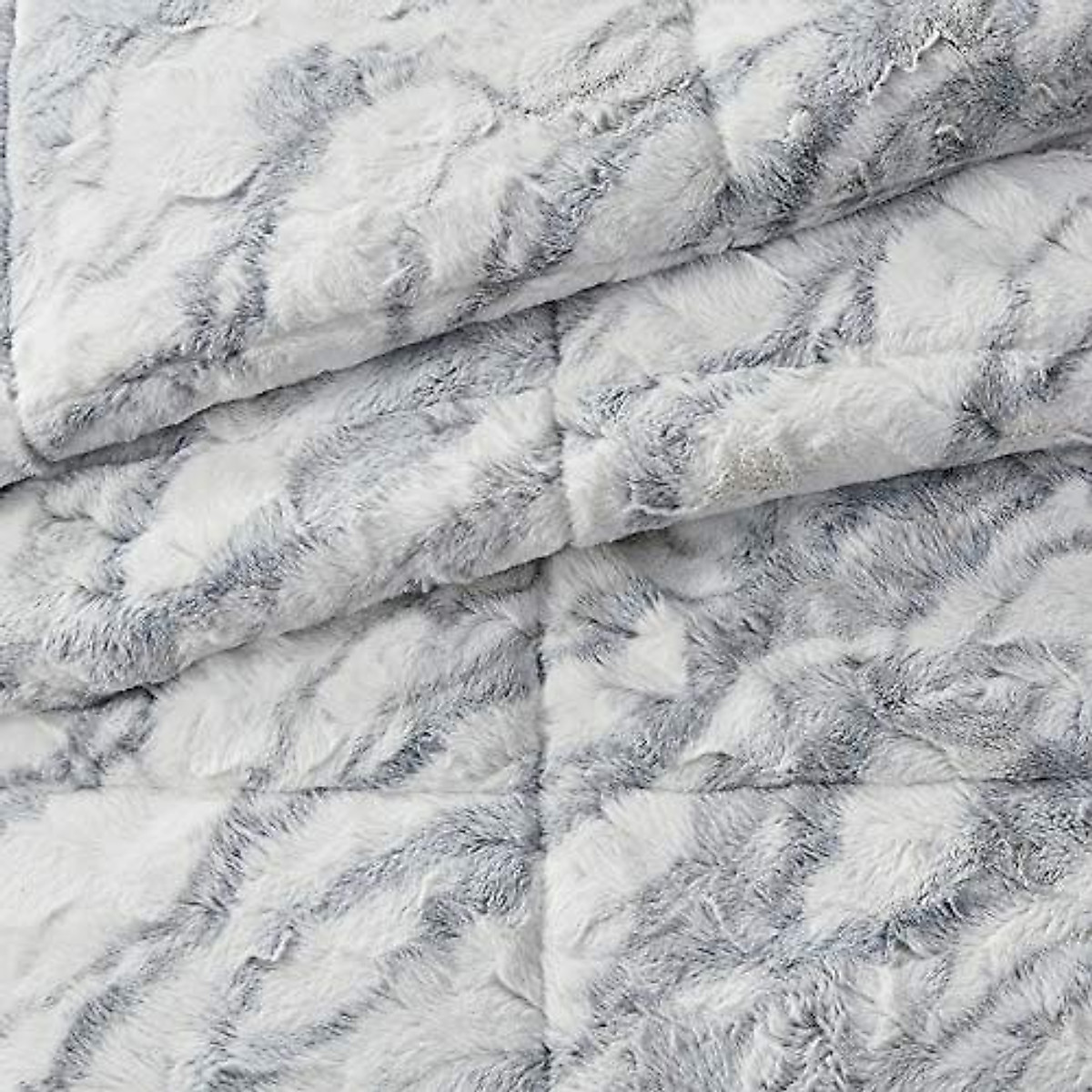Madison Park Lana Soft Plush Comforter Set, Long Faux Faux Fur Marble Pattern, Faux Mink On The Reverse, Modern All Season Down Alternative Bedding Set with Matching Sham, King, Grey/Blue 3 Piece