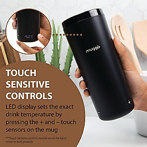 Muggo 12 oz Self-Heating Coffee Mug with 3 Hour Battery Life, Tea, Coffee, & Hot Beverage Warmer, Heated Travel Mug(L)