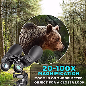 Barska AB10592 Gladiator 20-100x70 Zoom Binoculars with Tripod Adaptor for Astronomy & Long Range Viewing , Black