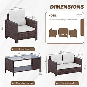 Devoko Patio Furniture Set 4 Pieces Outdoor Conversation Table and Chairs Wicker Patio Dining Sofa Set for Balcony Lawn Backyard