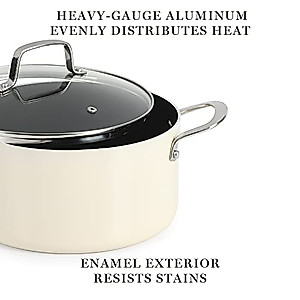 Martha Stewart Lockton Premium Nonstick 10 Piece Enamel Heavy Gauge Aluminum Pots and Pans Cookware Set - Linen White