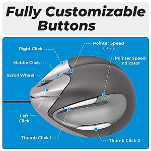 Evoluent VM4R Vertical Mouse 4 for Right Hand – Ergonomic Mouse Wired USB, Helps Reduce Carpal Tunnel, Adjustable Speed & Programmable Buttons, Vertical Ergonomic Wired Mouse, Gaming & Office Use