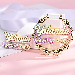 Gemiac Custom Name Necklace Personalized Name Earrings Double Plated Name Necklace with Heart Acrylic 18K Gold Plated Nameplate Necklace Jewelry Gift for Women