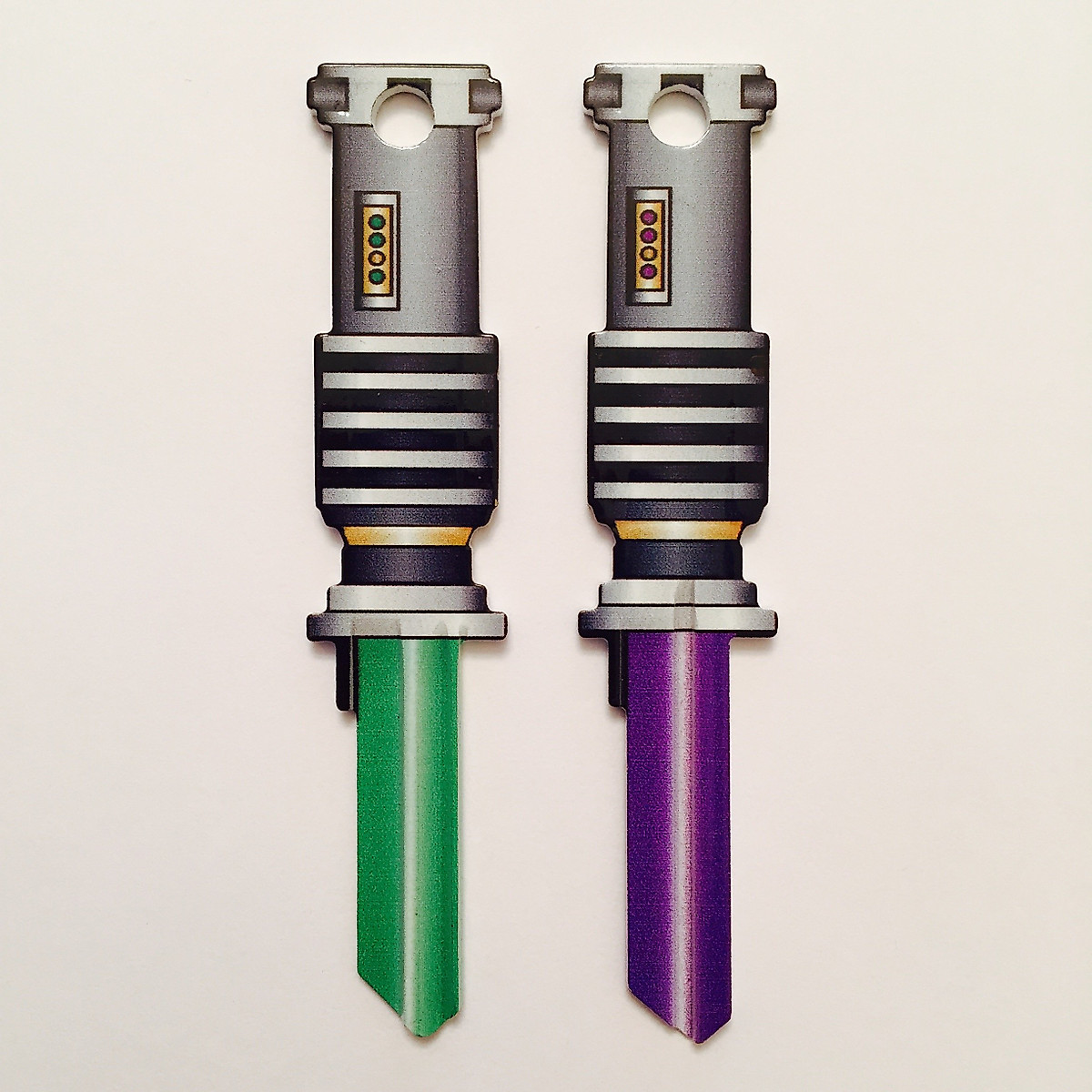 2 Green and Purple Saber Shaped Space Keys - KW1 KW10
